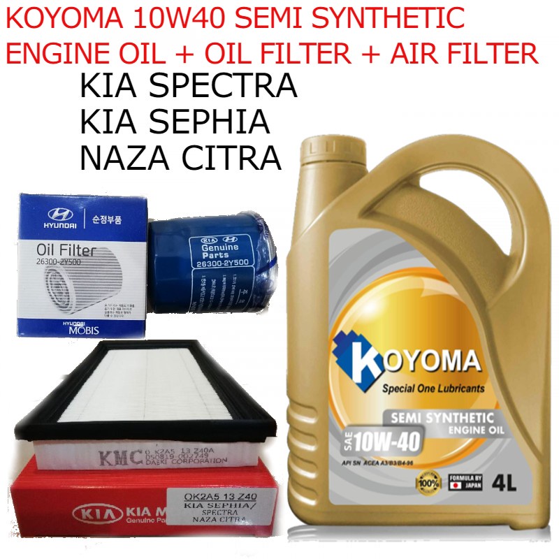 KIA SPECTRA, SEPHIA, NAZA CITRA OIL FILTER + AIR FILTER + KOYOMA 10W40 ...