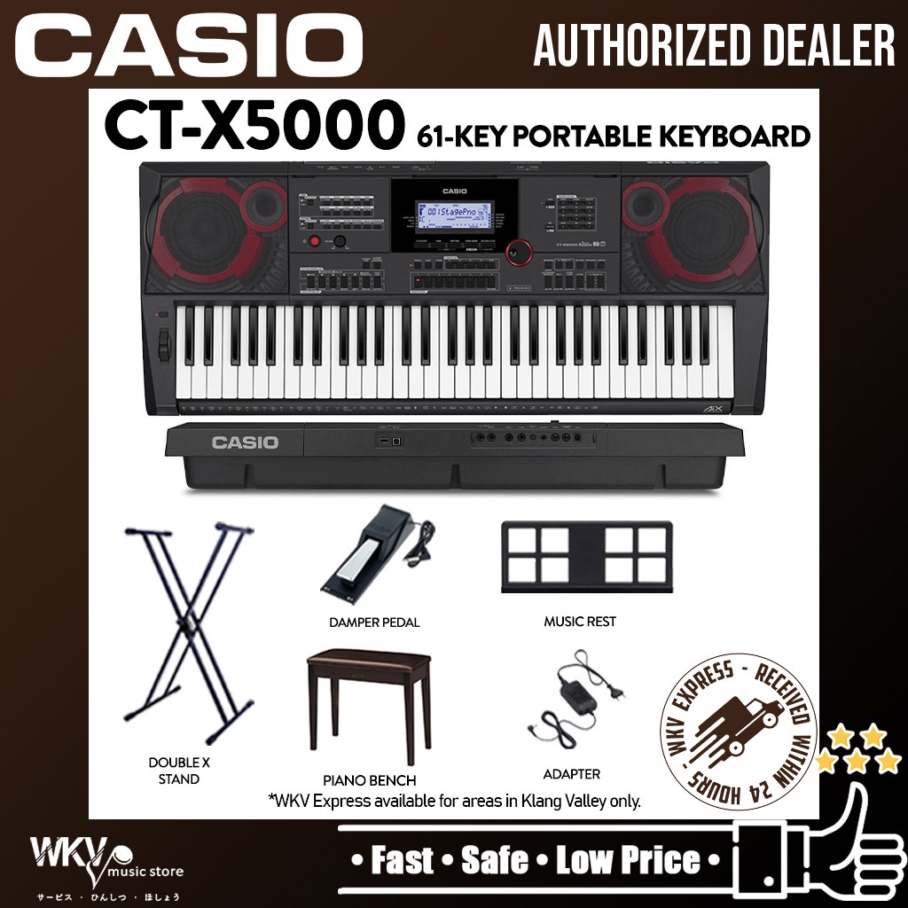 Casio CT-X5000 61-Key Portable Keyboard Package with Pedal, Double X ...