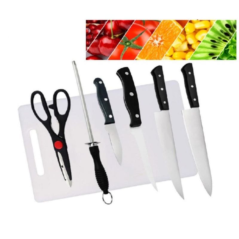 ORIGINAL Stainless Steel Knife Set 6+1 with Chopping Board White set ...