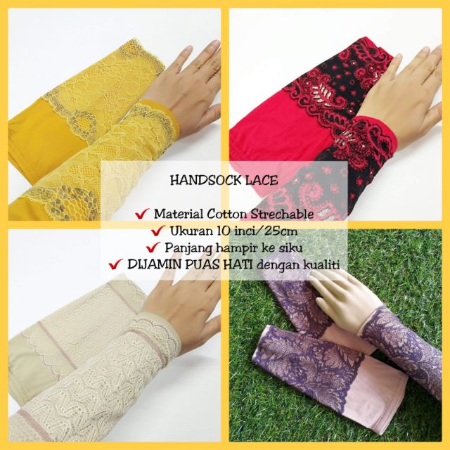 (Buy 5 Free 1) Handsock Lace Muslimah Sarung Tangan Cotton Lacey ...