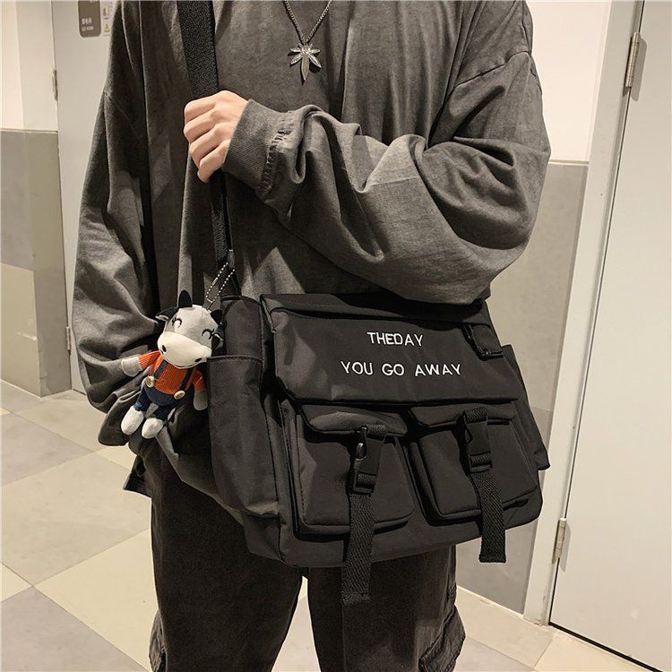 Crazy Bag Men's Retro Hip Hop Large Capacity Shoulder Bag Fashion Solid ...