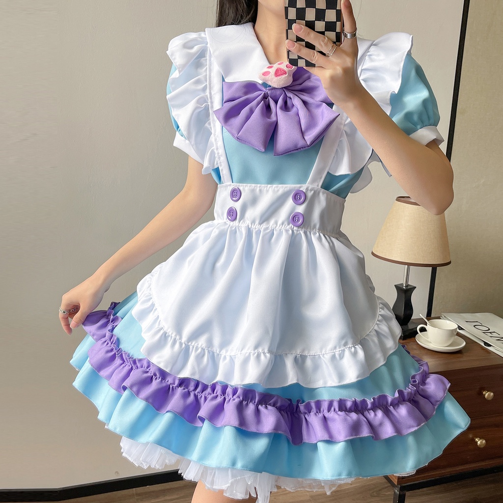 S-5XL Plus Size Maid Costume Super Cute Big Bow Lolita Dress Women's ...