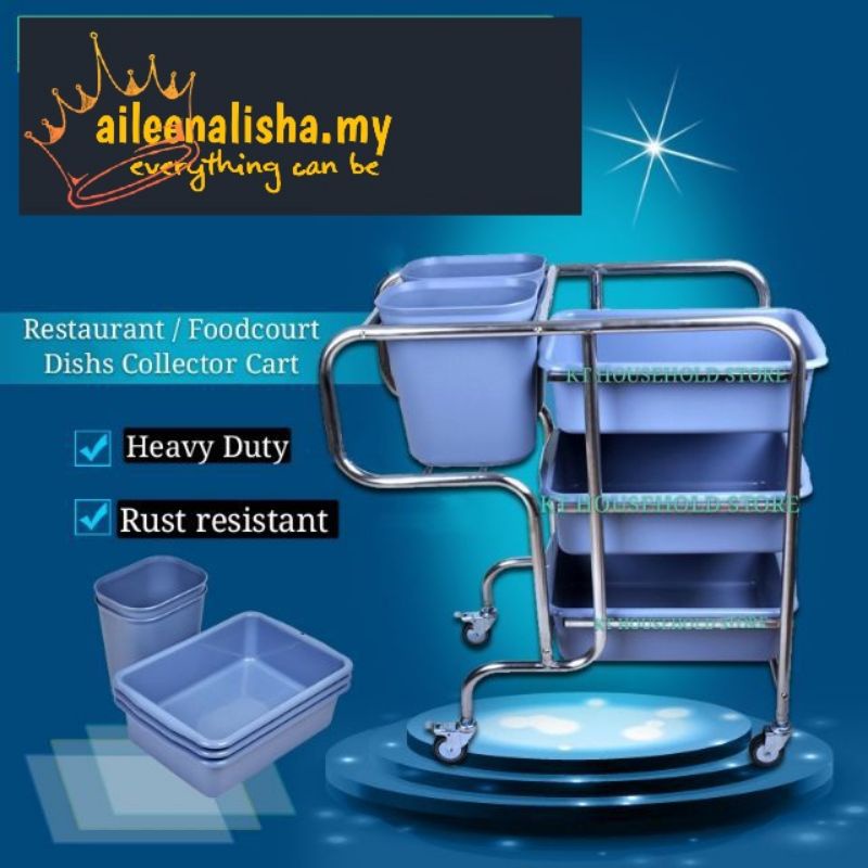 3 Tier FOODCOURT CART DISHS COLLECTOR CART RESTAURANT TROLLEY | Shopee ...