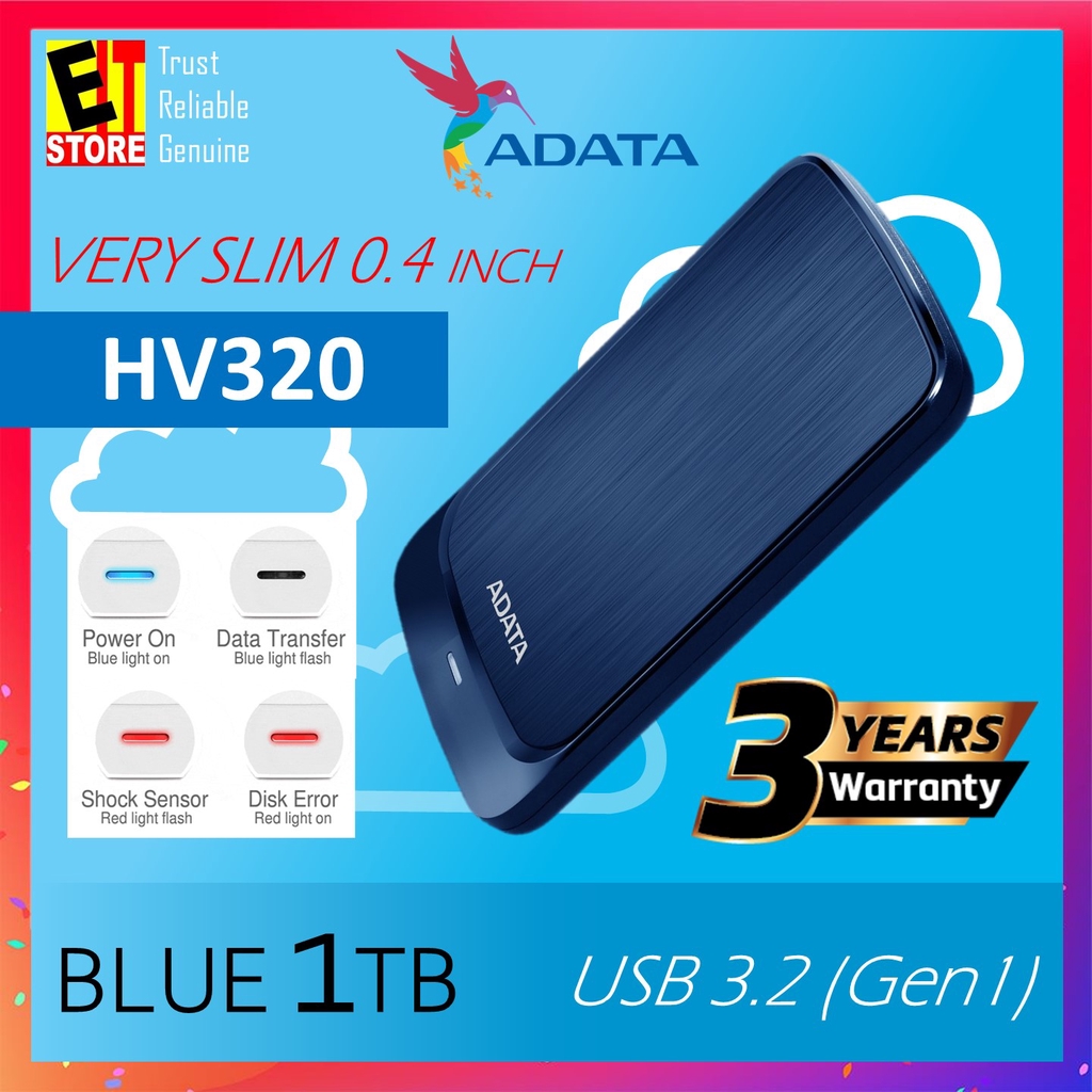 ADATA 1TB / 2TB SLIM EXTERNAL 2.5in PORTABLE HARD DRIVE HV320 -3YRS WARRANTY | Shopee Malaysia