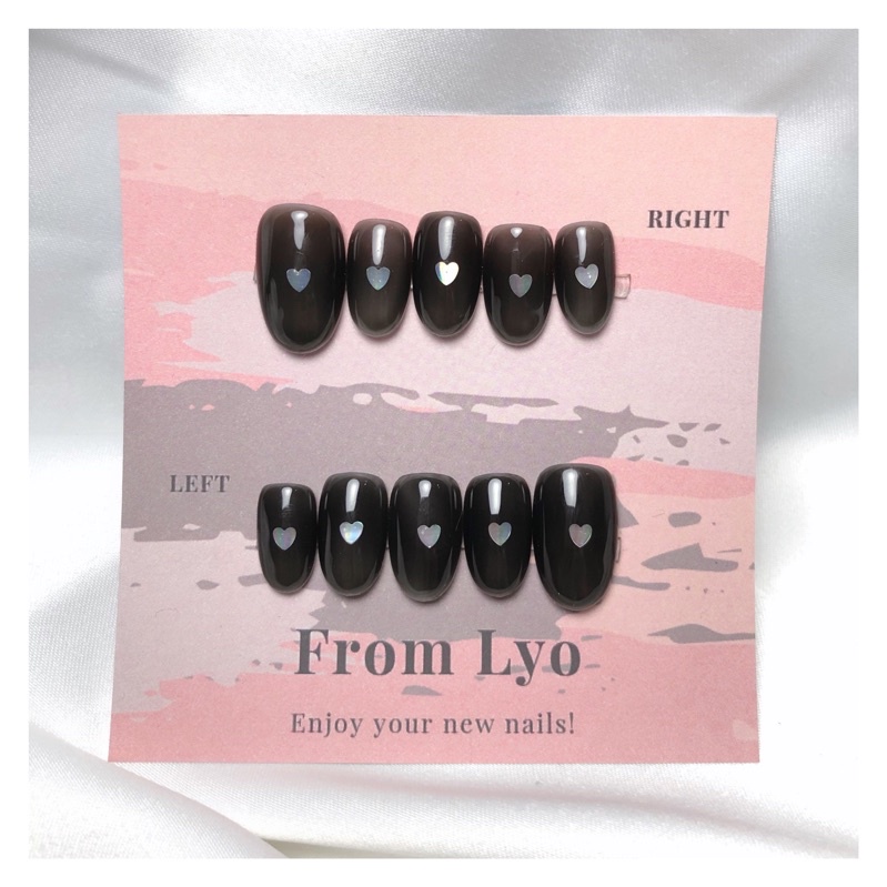 Simple Heart Sheer Black Custom Fake Nails From Lyo | Shopee Malaysia