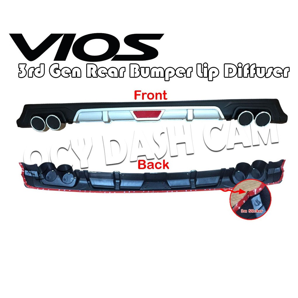 Toyota Vios 2018 3rd Gen Rear Bumper Lip Diffuser (Matte Black/Silver ...