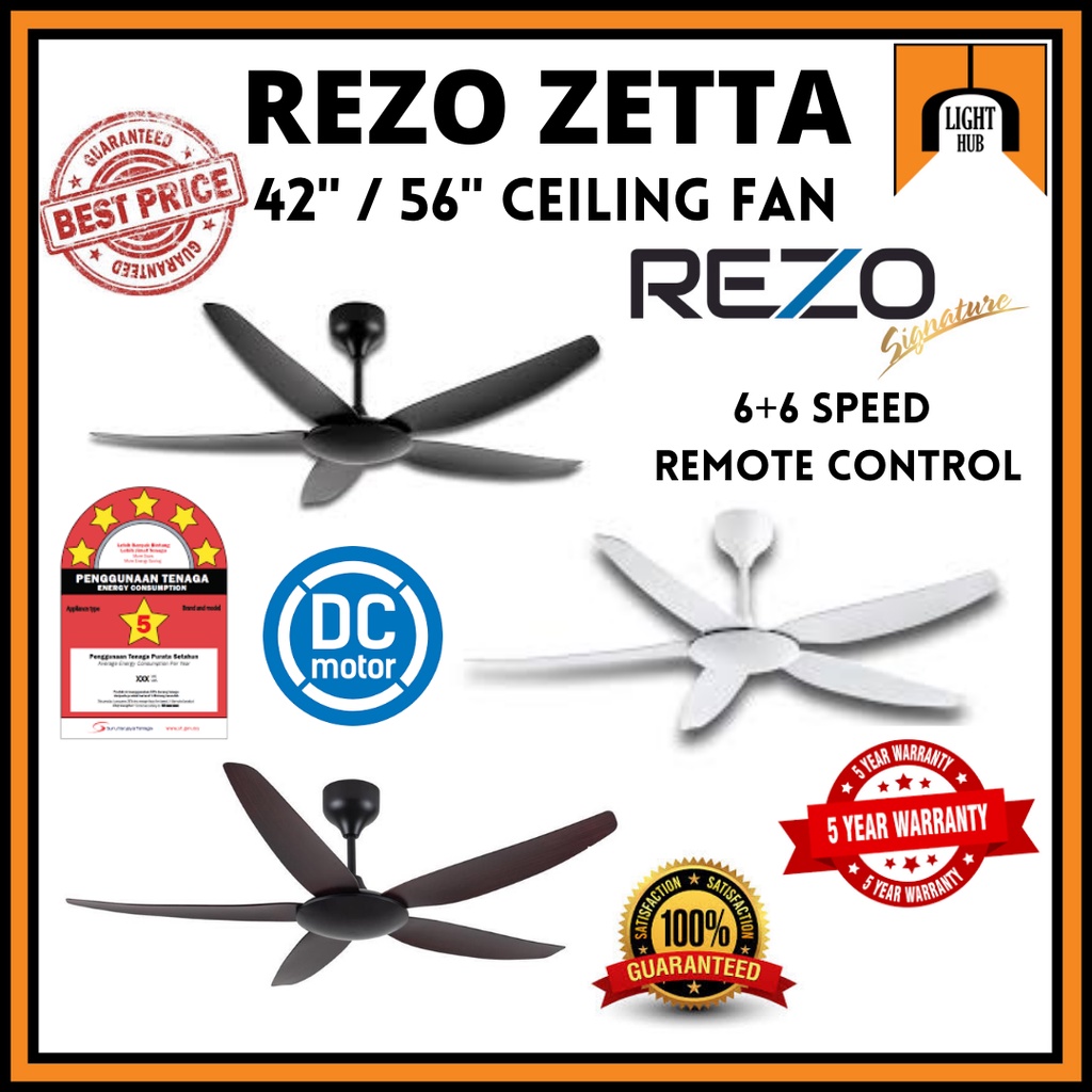 REZO ZETTA 56" /42" 12 SPEED DC REMOTE 5B CEILING FAN | Shopee Malaysia