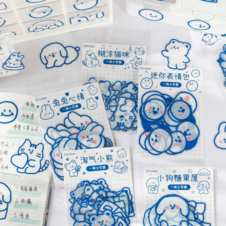 CH | 40Pcs/Box Mini emoticons Blue Series Stickers Aesthetic Stickers ...