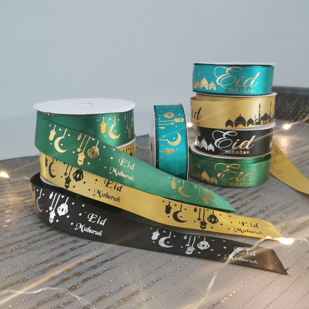 SHIOK 2.5cmx20yard Eid Mubarak Moon / Mosque Bronzing Ribbon For Hari ...