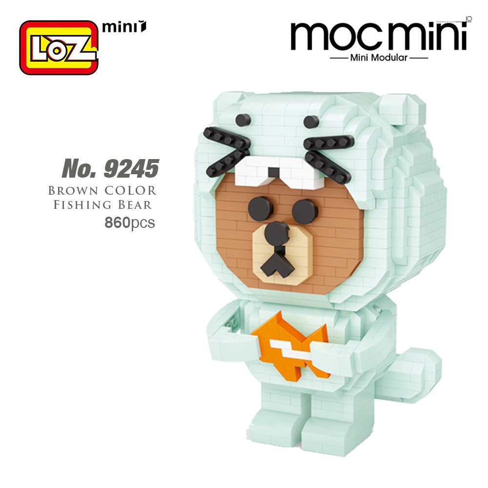 LOZ IDEAS Mini Block Brown Color Fishing Bear With Costume Cartoon ...