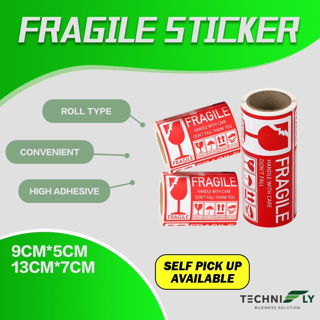 Fragile Sticker Roll 500pcs 9x5cm 13x7cm Label Mudah Pecah Sticker 易碎贴纸 ...