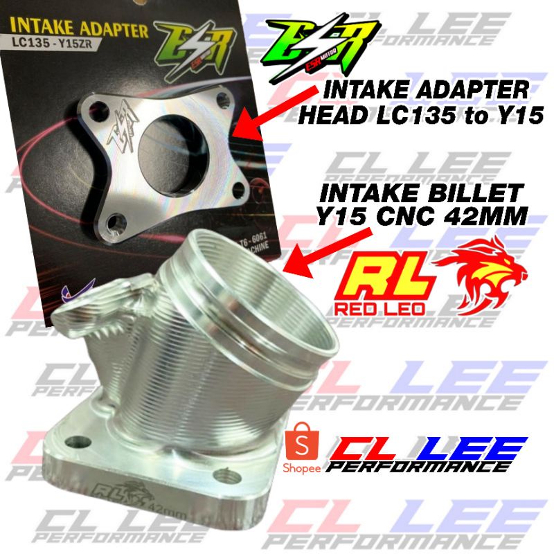 INTAKE BILLET CNC 42MM & ESR MOTOR INTAKE ADAPTER LC135 TO Y15ZR RED ...