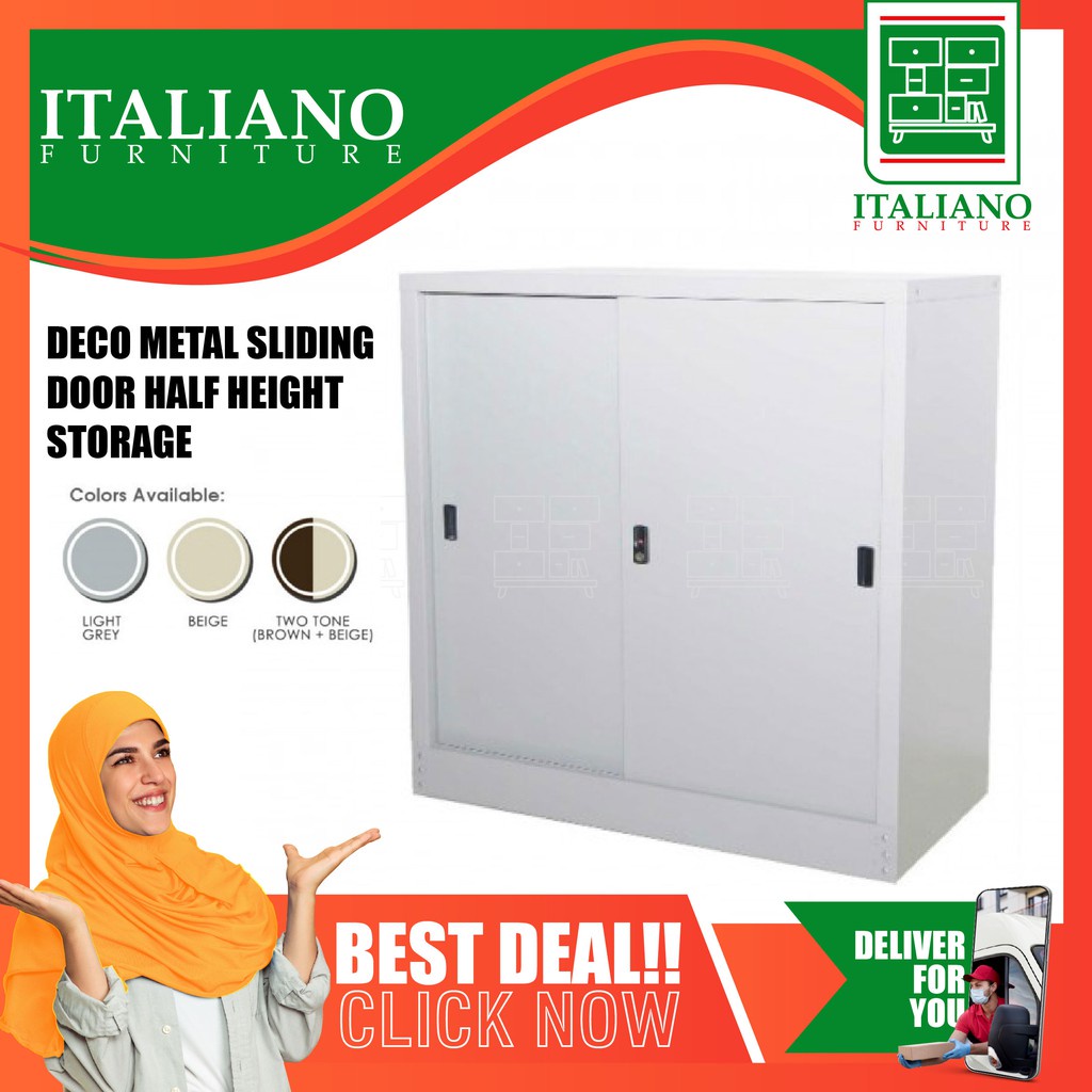 Ready-Fixed Deco Metal Sliding Door Half Height Storage Cabinet Filing ...