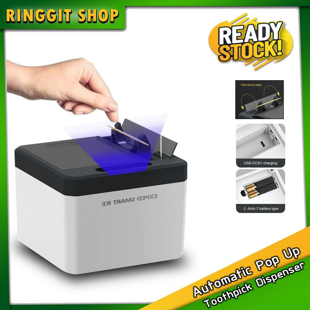 Ringgit Shop Automatic Pop Up Toothpick Dispenser Holder Hand Free Cotton Bud Box Infrared ...