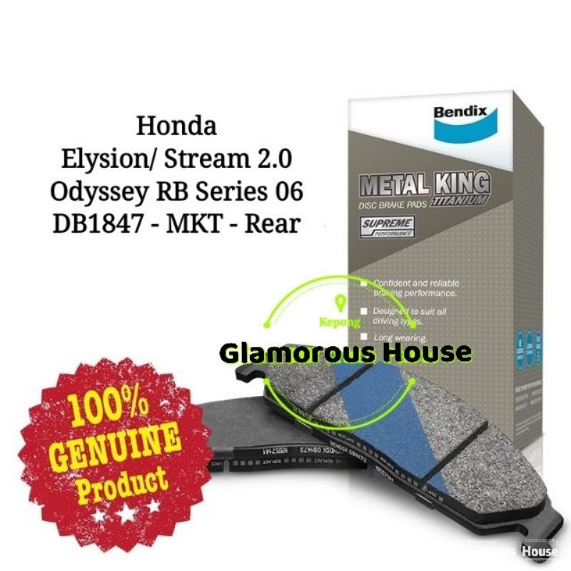 Original bendix DB1847mkt Rear brake pad - honda Elysion / stream 2.0 / Odyssey Rb series 06 ...