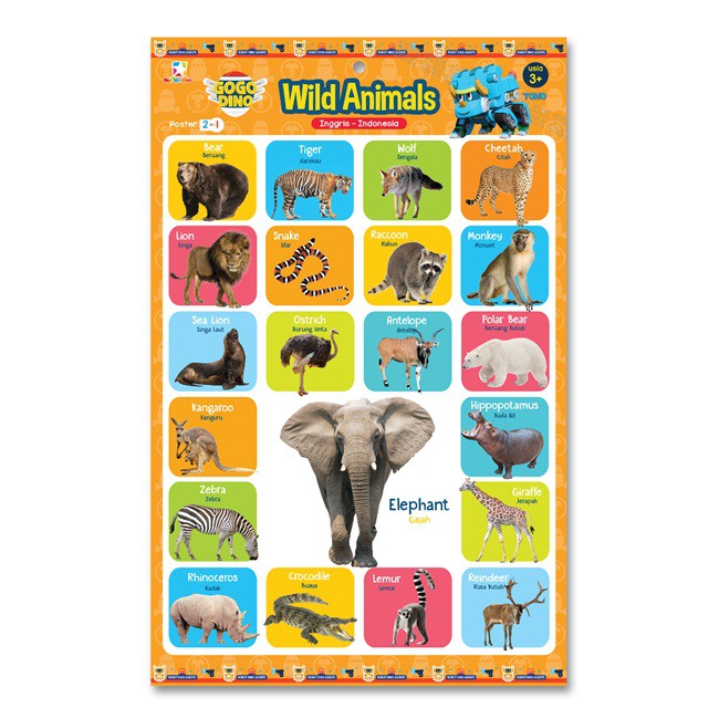 Gogo Dino 2 In 1 Poster: Wild Animals And Tame Animal | Shopee Malaysia