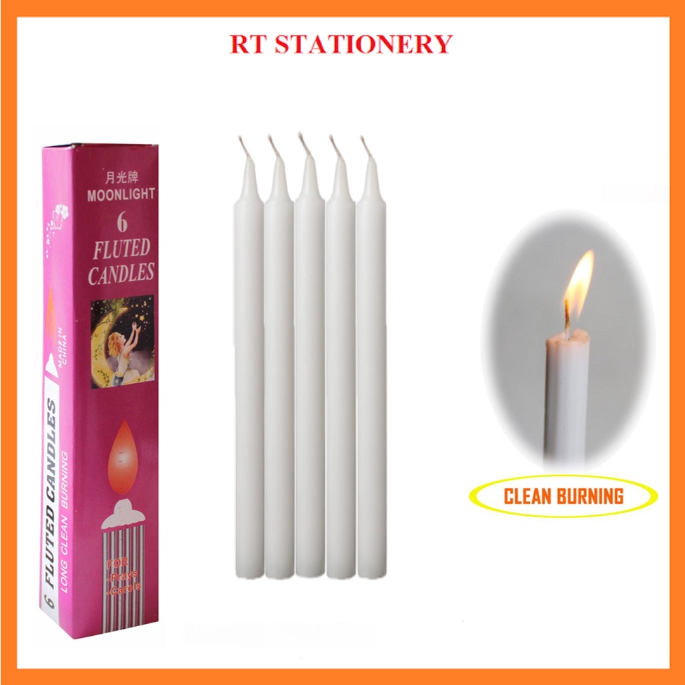 Moonlight 6 batang Lilin, Lilin Kuda, Lilin Putih, White Candle, Fluted ...
