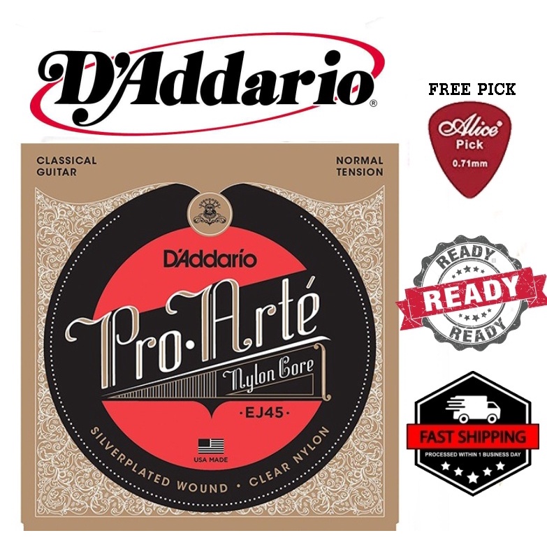 (READY STOCK) D'Addario Classical Nylon Strings Set EJ45 Pro-Arté Normal Tension Tali Tangsi ...