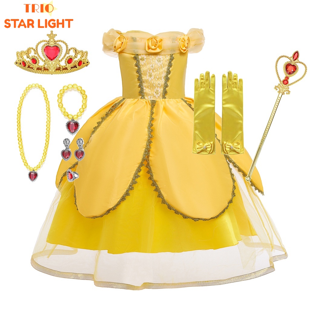 Cosplay Princess Belle Costume Kids Princess Dress Beauty and The Beast ...