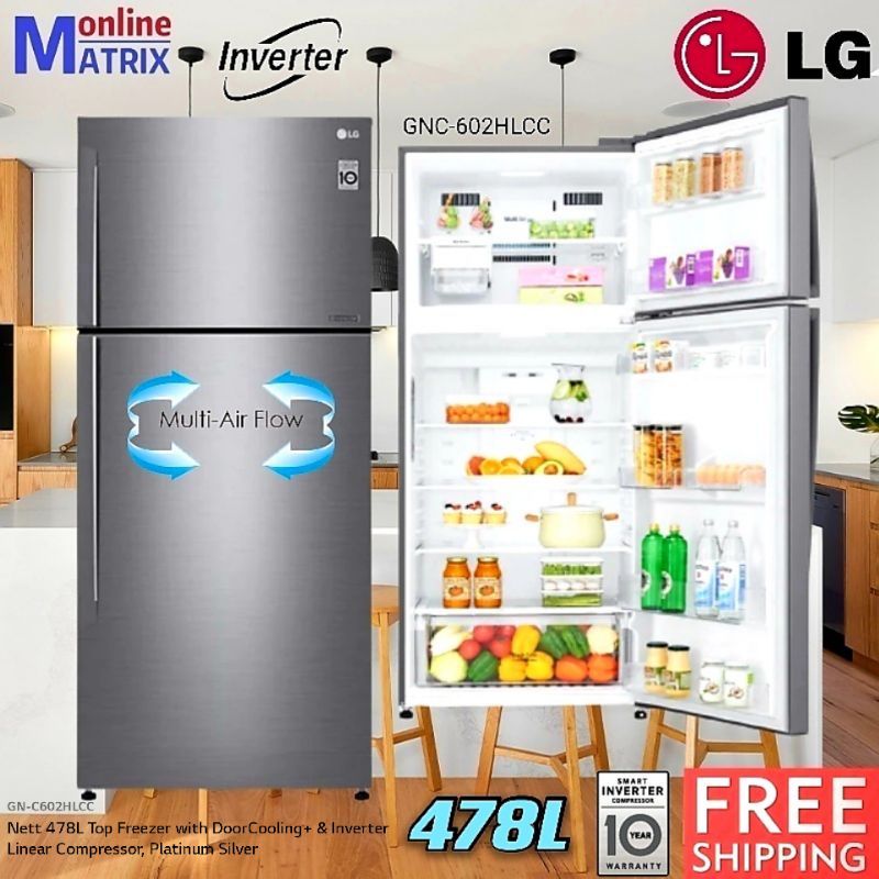 [FREE SHIPPING] LG 2 Door Fridge 478L GN-C602HLCC Top Freezer with ...