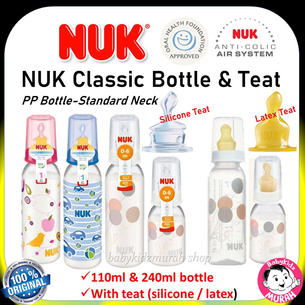 Botol Susu NUK Classic Slim Neck Bottle 110ml & 240ml With Silicone ...