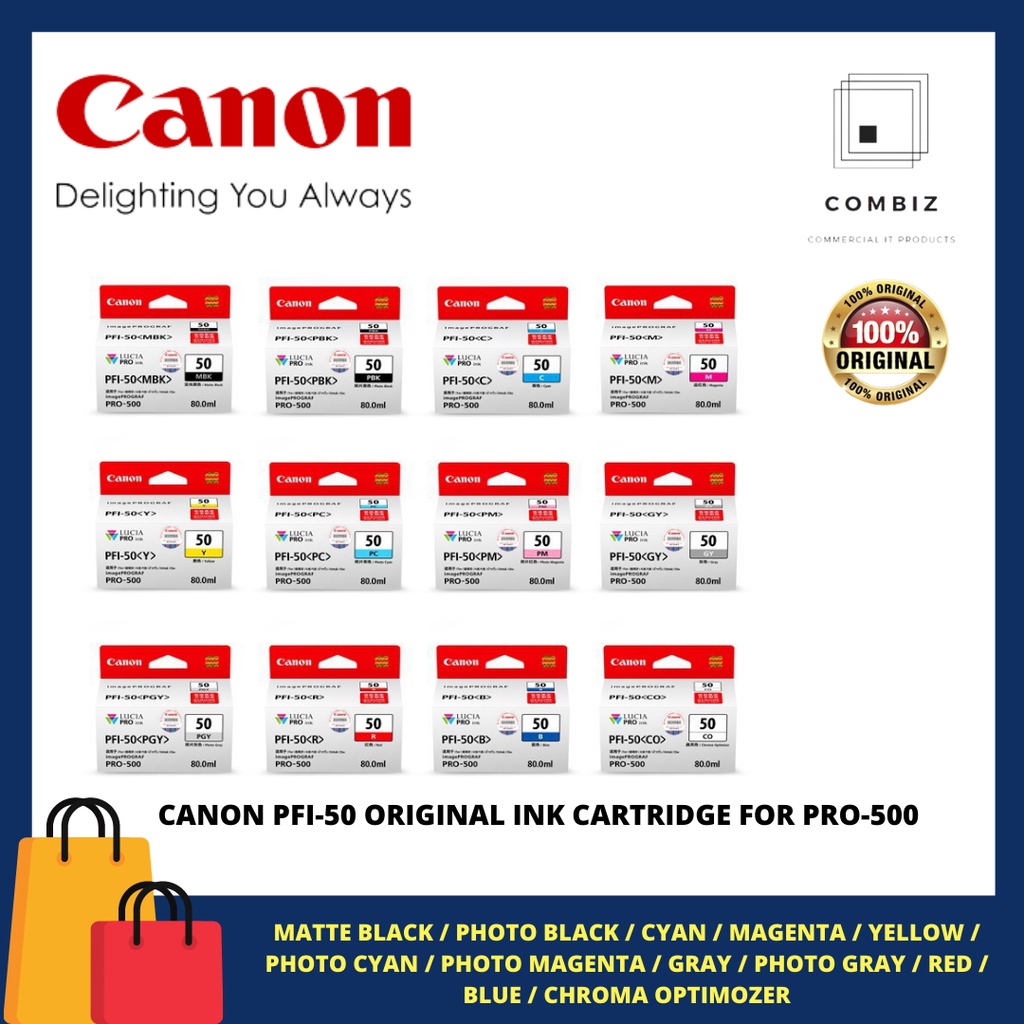 CANON PFI-50 PFI50 ORIGINAL INK CARTRIDGE FOR PRO-500 PRO500 PRINTER ...