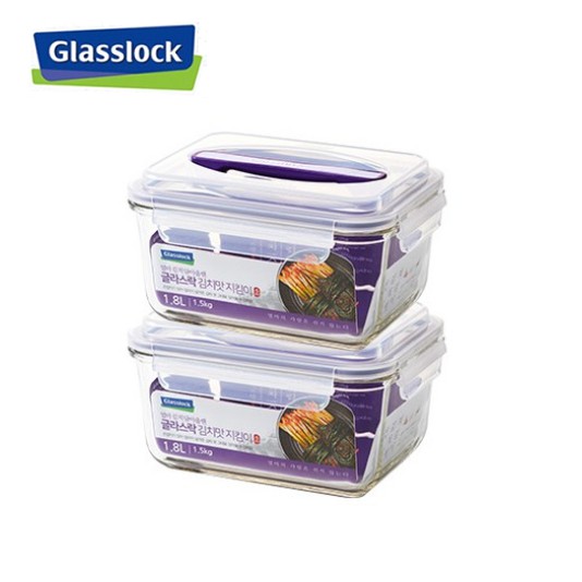 [Glasslock] Purple Edition Handy Glass Airtight Container 1800ml (1.8L) 2p Set / Food Container ...