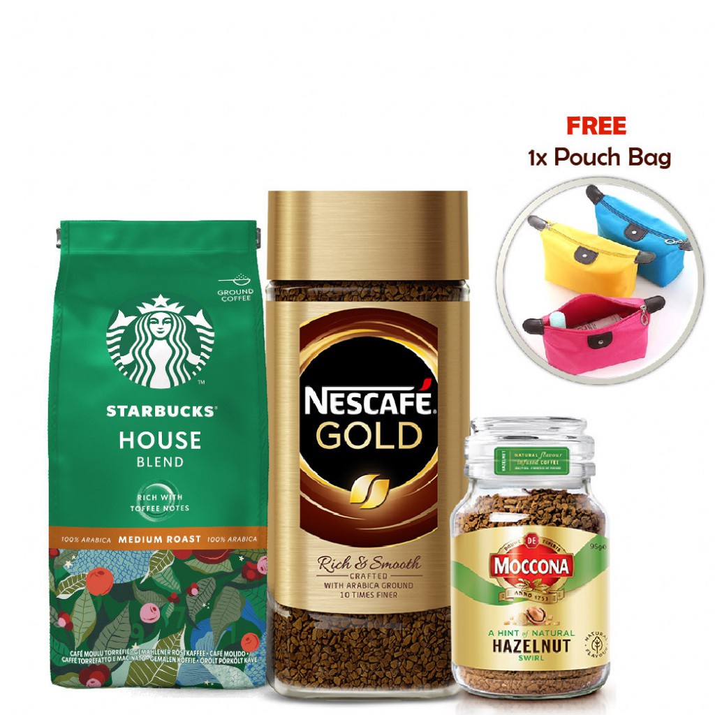 Nescafe Gold 200g + Starbucks Medium Roast + Moccona Hazelnut 95g ...