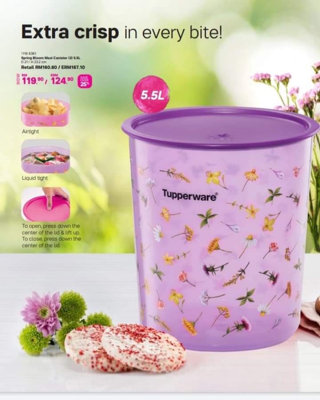 Tupperware Royal Rose or Spring Blooms Maxi Canister 5.5L ( Airtight Liquid Tight Giant Canister ...
