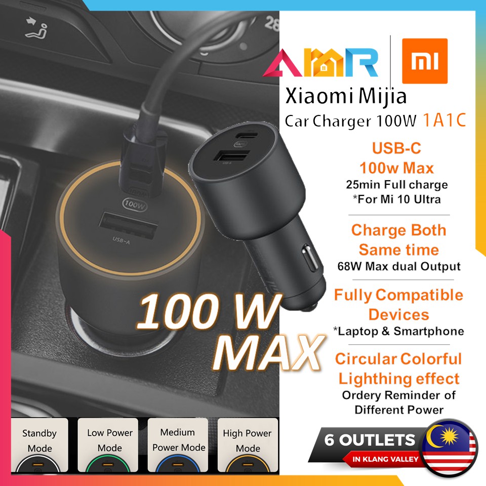 [READY STOCK] Xiaomi Mi 100W Car Charger usb c usb a dual port max 100w ...