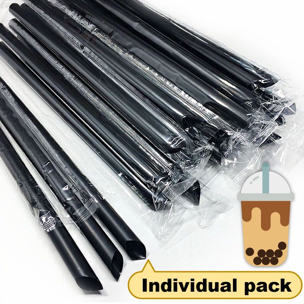 100pcs 8'' Black Straw (Individual Packing) 6mm 8mm Straw Sharp End ...