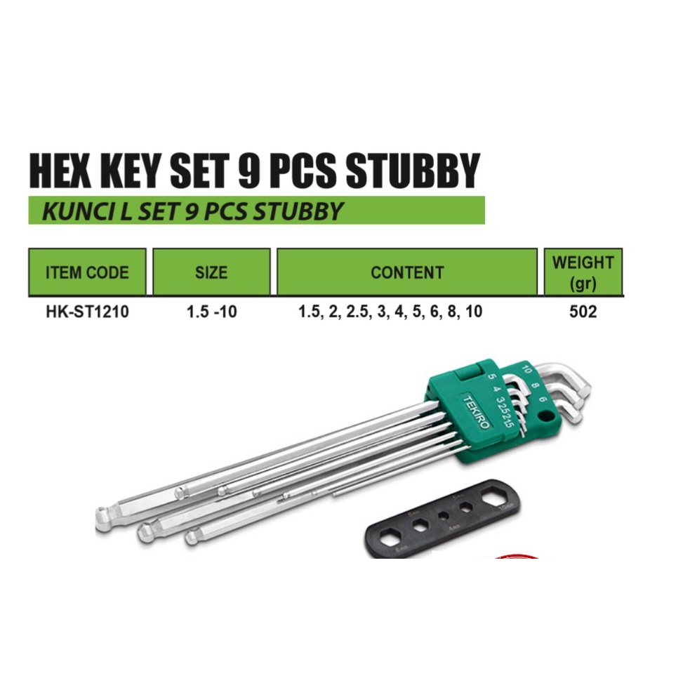 TEKIRO HK-ST1210 HEX KEY STUBBY SET 9PC | Shopee Malaysia