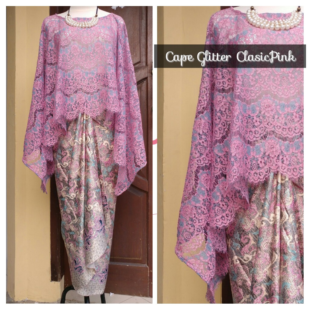 Gliter Cape Brukat Kebaya Suit, Brocade Graduation Kebaya Set, Classic ...