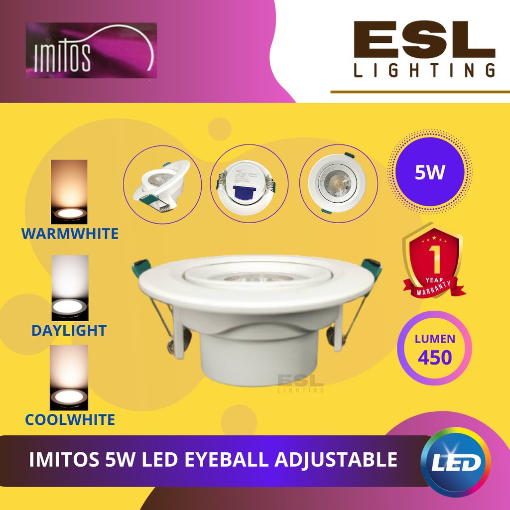 ESL LIGHTING IMITOS LED Eyeball Adjustable Spotlight 5Watt RD-75 SIRIM ...