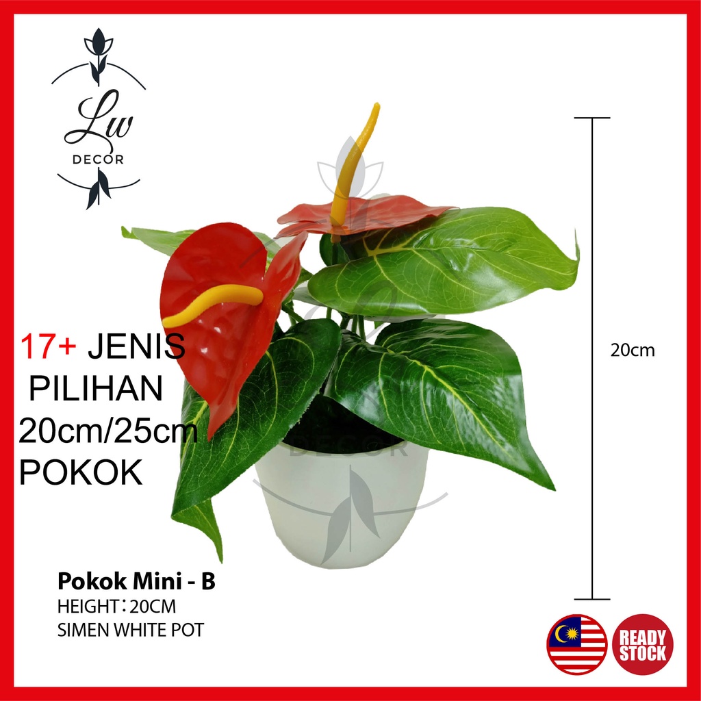 LWDECOR Pokok Hiasan Dalam Rumah Artificial Plant Pokok Keladi 20cm ...