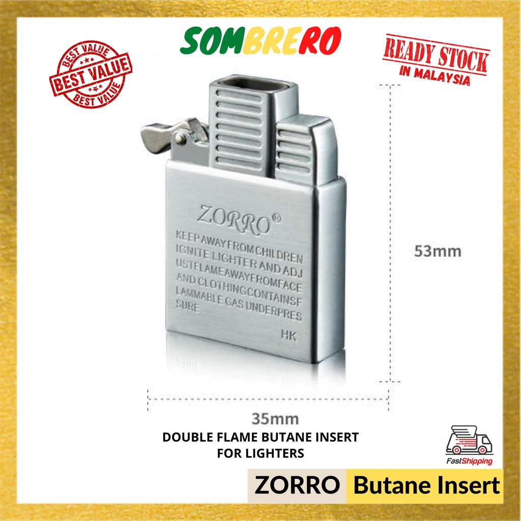 ZORRO Butane Insert Lighters Copper Finish Silver Finish Double Torch ...