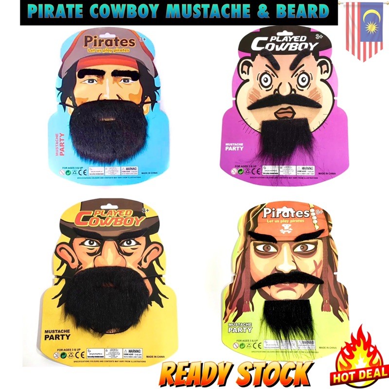 Pirate & Cowboy Party Moustache. Fake Mustache and Beard for Cosplay ...