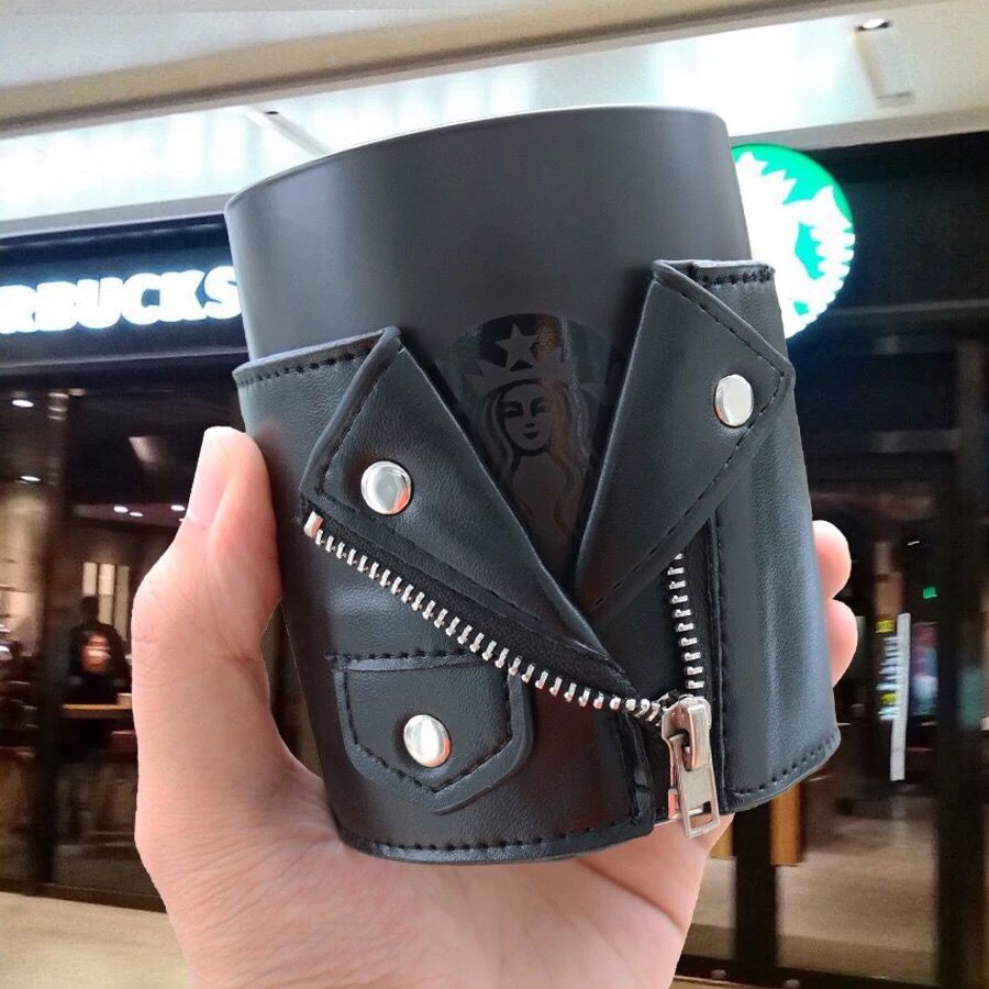 Starbucks Cup Cool Black Leather Jacket Cup Jacket Mark Ceramic Cup ...