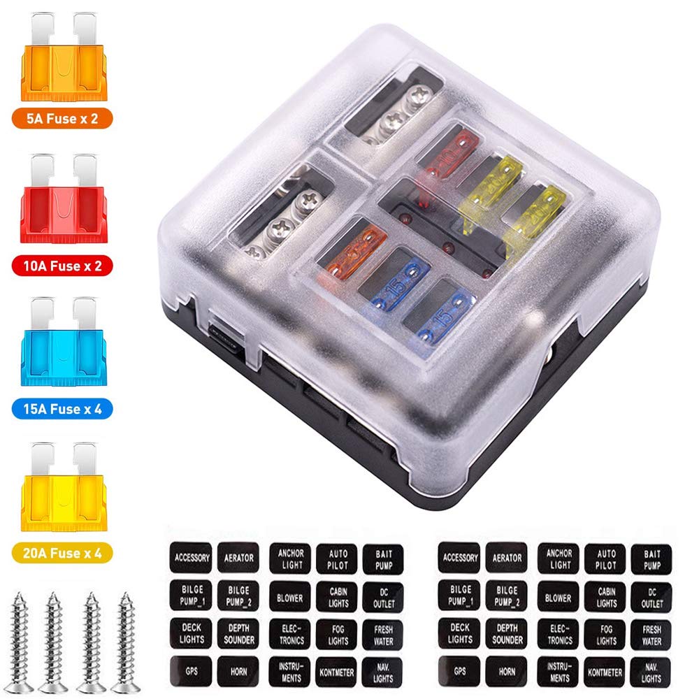 6 Way Blade Fuse Box Fuse Block Holder Screw Nut Terminal W/Negative ...
