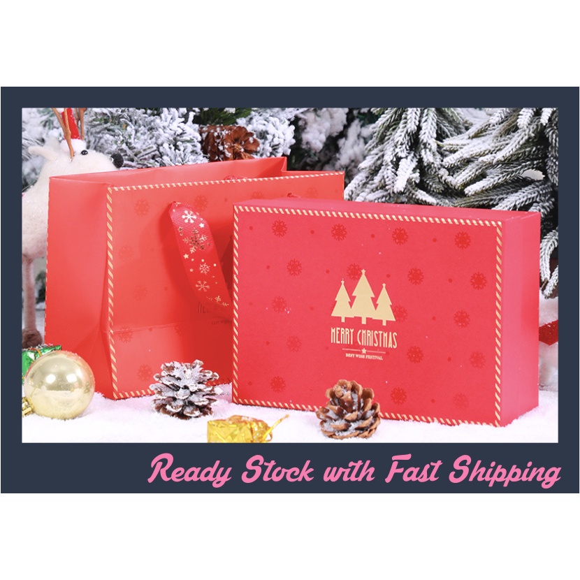 [1BOX] Premium Classic Red Christmas Gift Box Set with paper bag Food ...