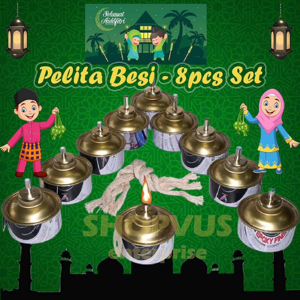 SET 8pcs Pelita Raya Besi + Sumbu | Lampu Pelita Tradisional | Pelita ...