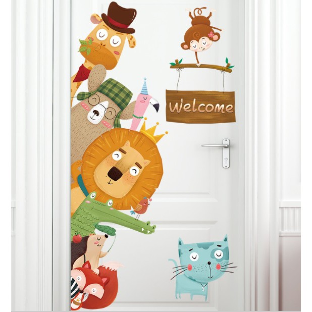 Cute Animal Door Sticker / Wall Art - PVC sticker | Shopee Malaysia