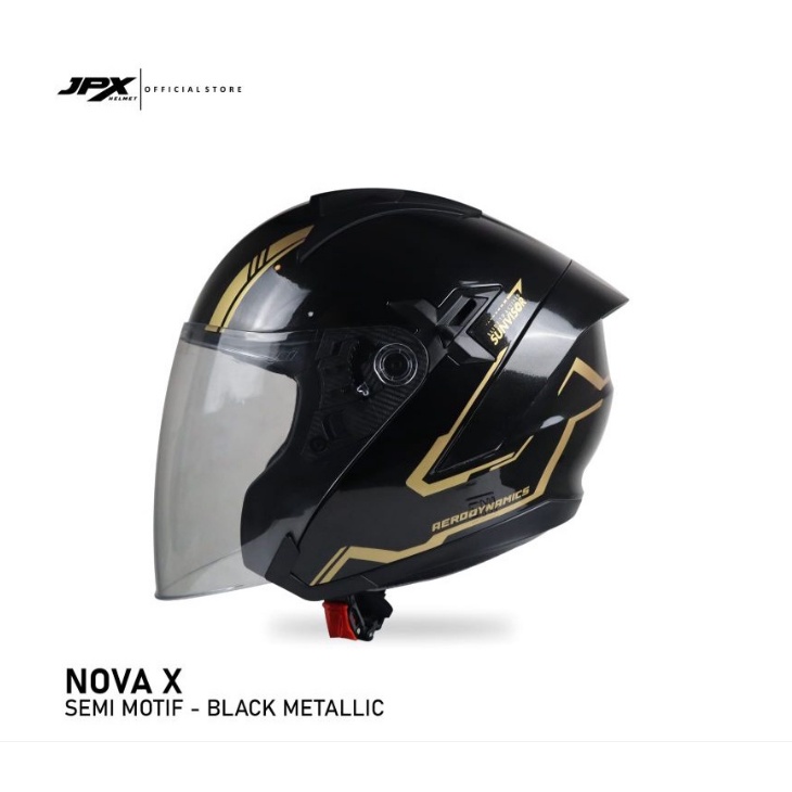 Jpx NOVA Helmet SEMI MOTIF BLACK METALLIC GOLD | Shopee Malaysia