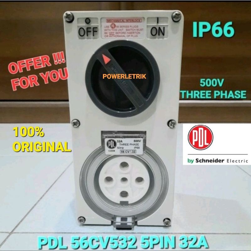 *READY STOCK* PDL BY SCHNEIDER CLIPSAL /PDL 56CV532 5PIN 32A WEATHERPROOF SURFACE COMBINATION ...