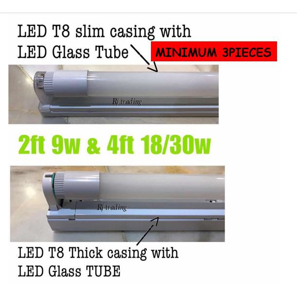 (READY STOCK) LED T8 GLASS TUBE 2FEET/ 4 FEET 9W/20W/30W WITH CASING ...