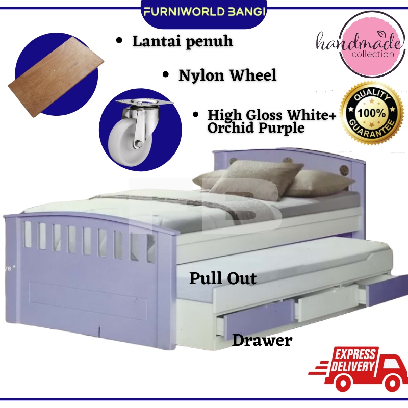 Single Bed frame with Pull Out+Drawers Katil Single Bedding Set Tilam ...