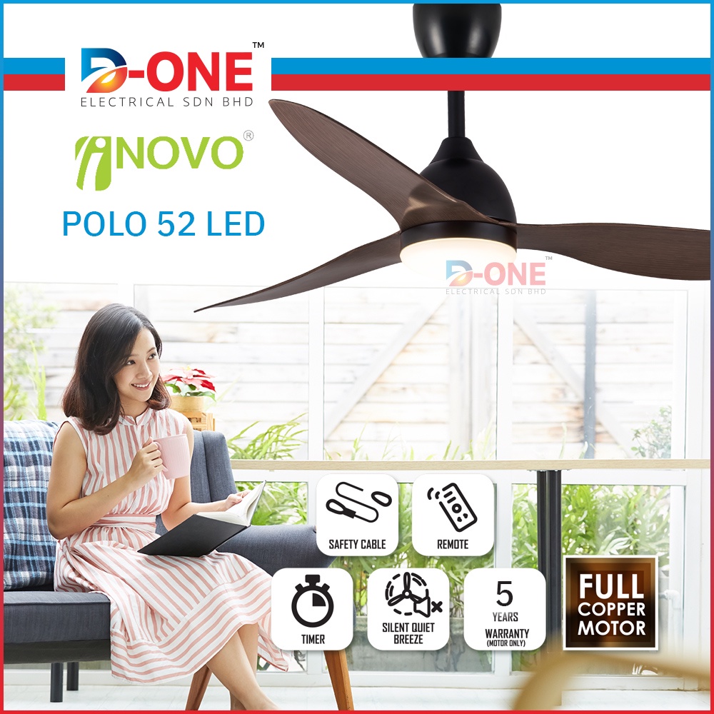 Inovo DC Motor Ceiling Fan - Model: POLO 52" c/w LED 18W Light | Shopee ...