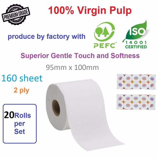 20 roll 100% Virgin Pulp Tissue toilet paper -PEFC ISO14000 | Shopee ...