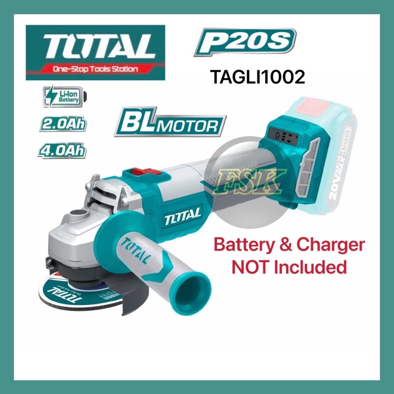 TOTAL Cordless Angle Grinder 20V (SOLO)_ TAGLI1002 (Brushless Motor ...