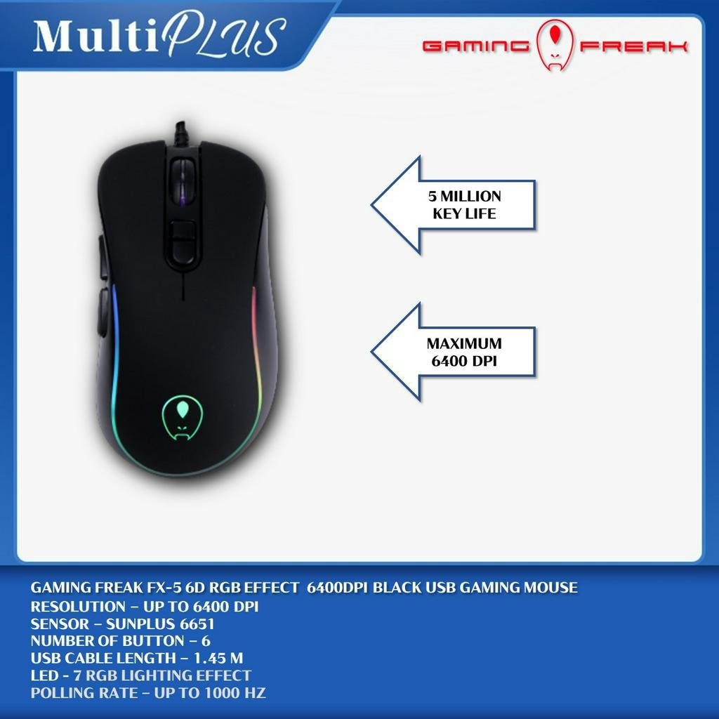GAMING FREAK FX-5 6D RGB EFFECT 6400DPI BLACK USB GAMING MOUSE | Shopee ...